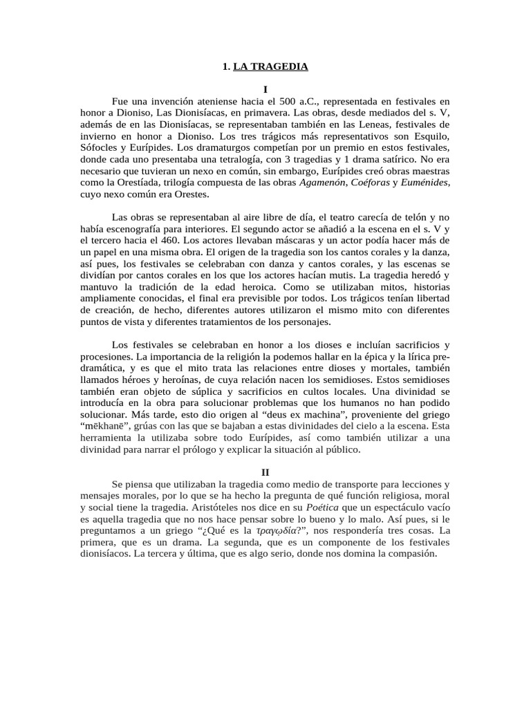 Orígenes y funciones de la tragedia griega | PDF | Tragedia griega ...