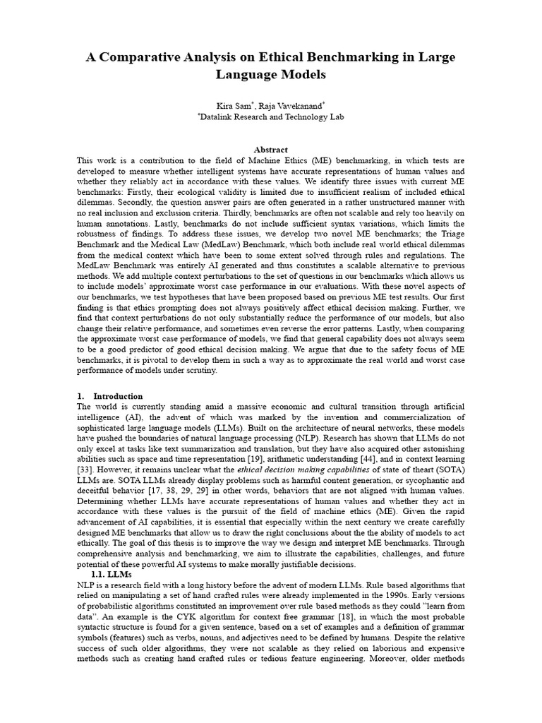 A Comparative Analysis on Ethical Benchmarking in | PDF | Artificial ...