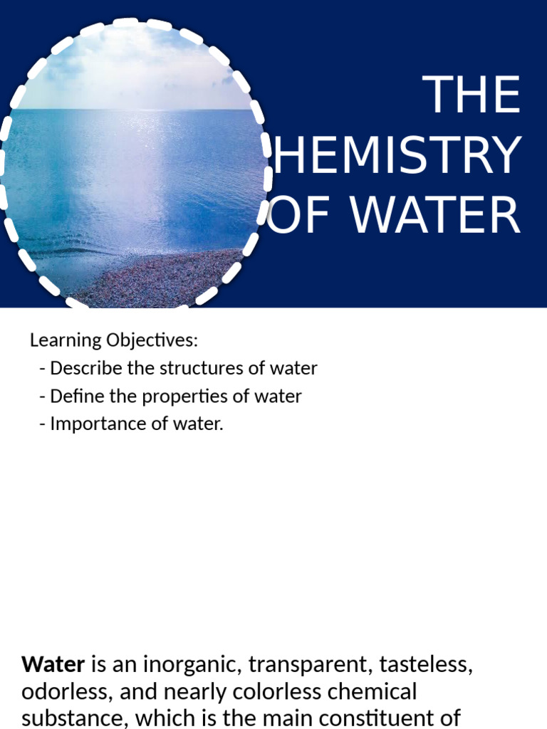 CHEMISTRY-OF-WATER-ppt-1f 2 | PDF | Water | Liquids