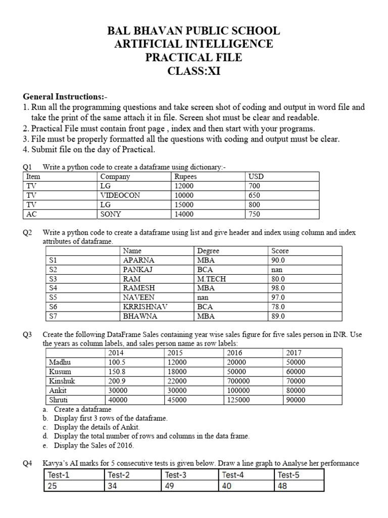 AI Practical File for Class XI Students | PDF | Visualization (Graphics)
