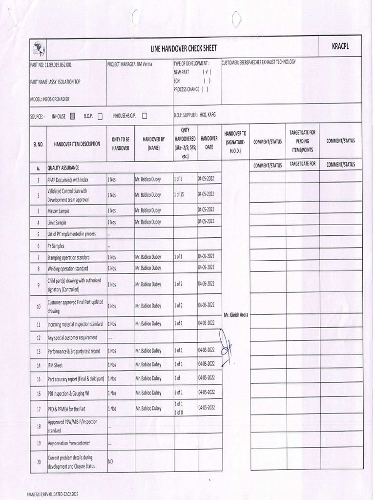 1.handover Sheet | PDF