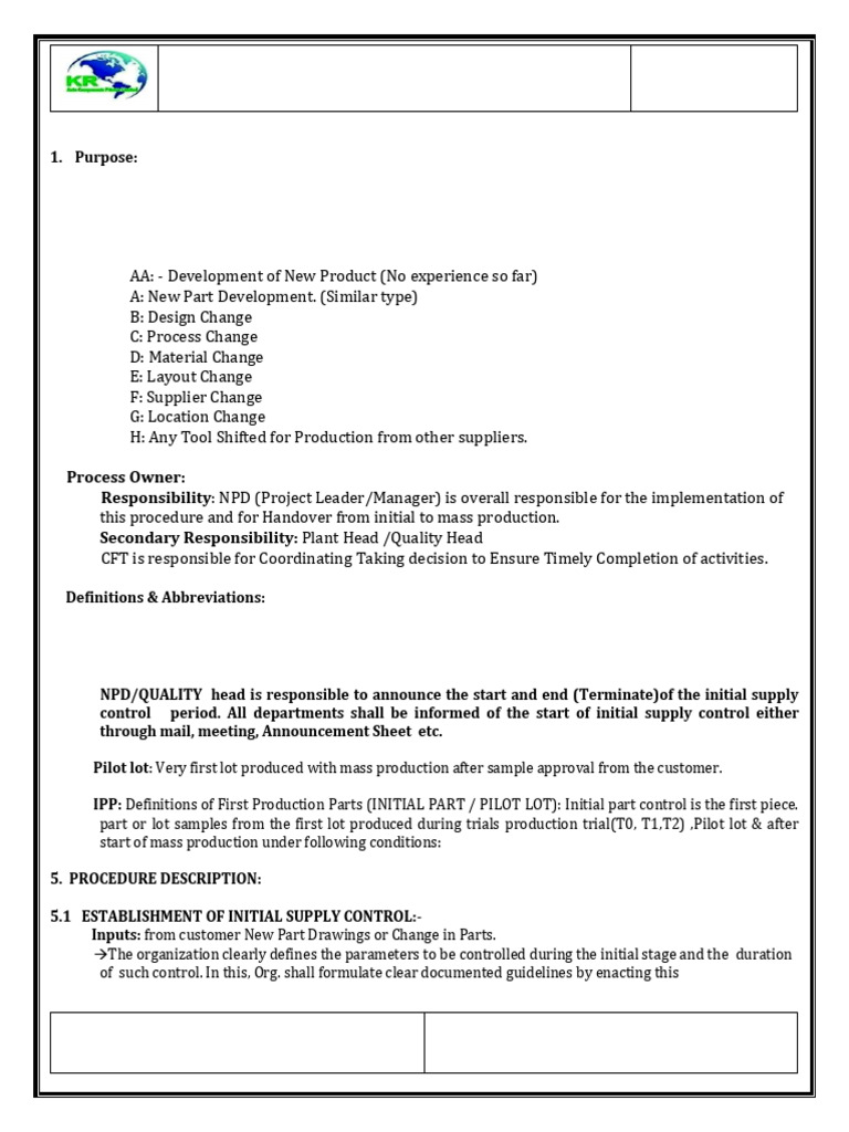 QSP-EG-04 Initial Production Control | PDF