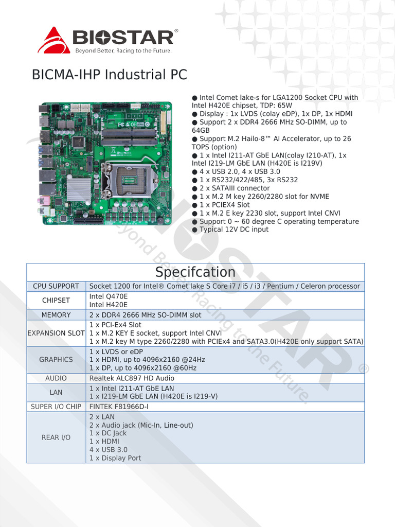 BIOSTAR_BICMA-IHP_SPEC | PDF | Intel | Computer Hardware