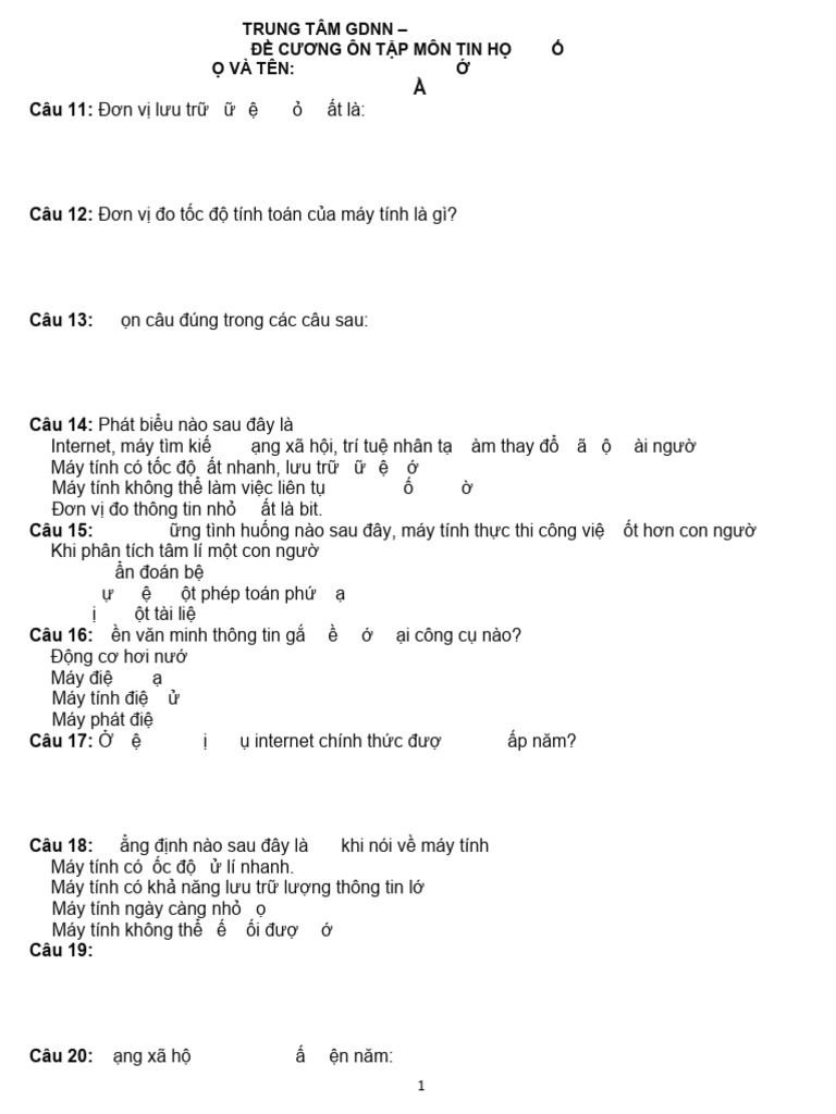 10. Đề cương Tin - CK1 | PDF