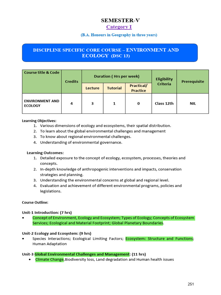 Sem 5 Syllabus | PDF | Ecology | Geopolitics