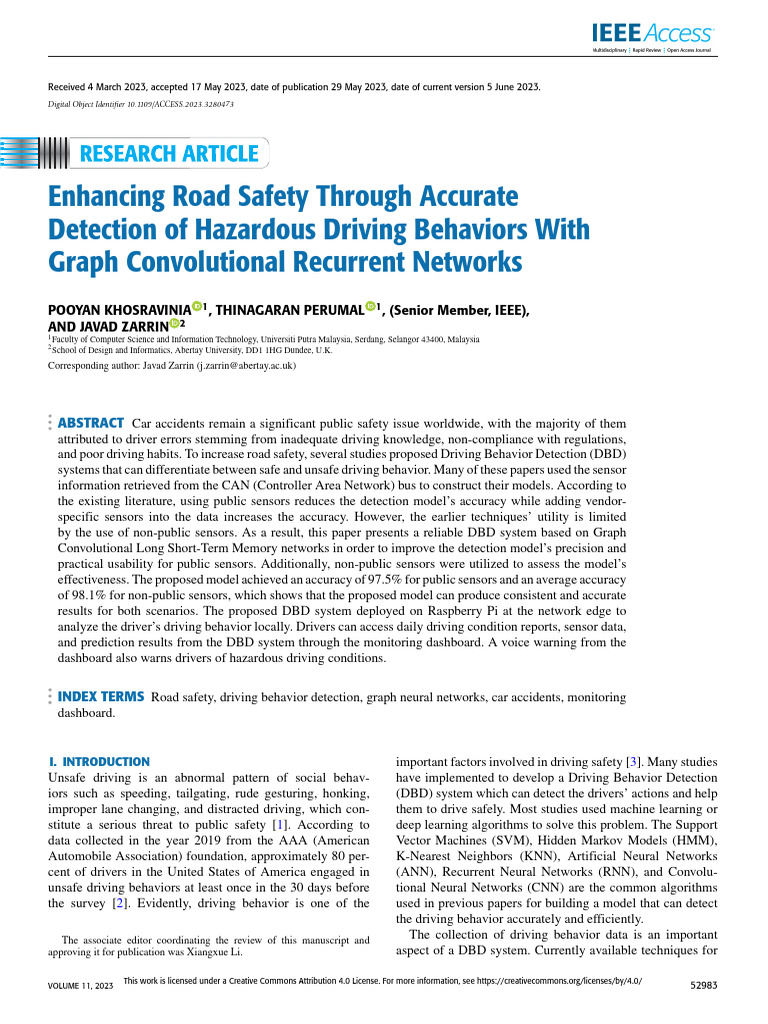 Enhancing Road Safety Through Accurate Detection of Hazardous Driving Behaviors With Graph ...