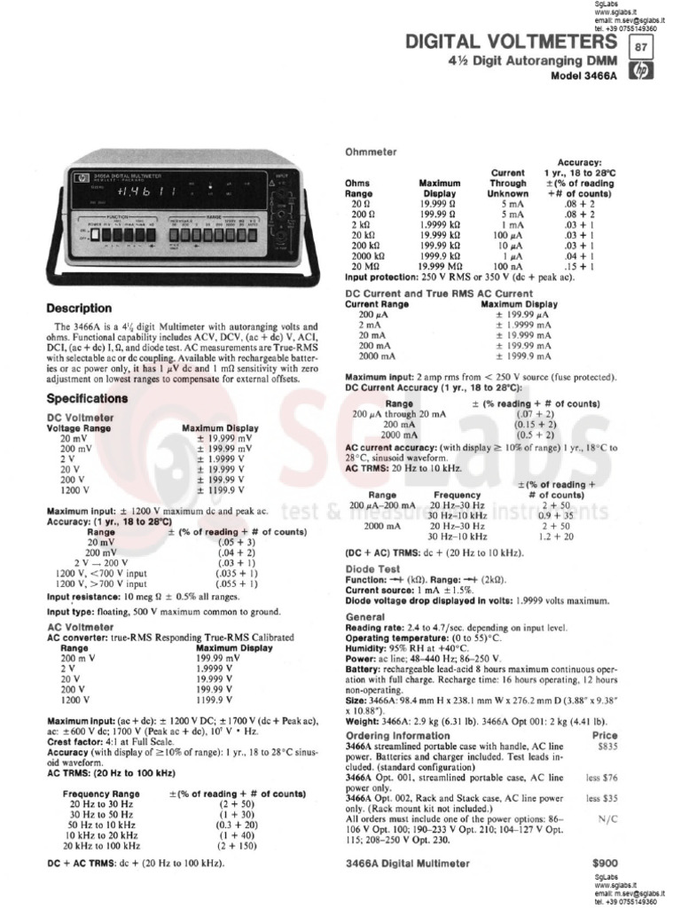HP 3466A Documentation Overview | PDF