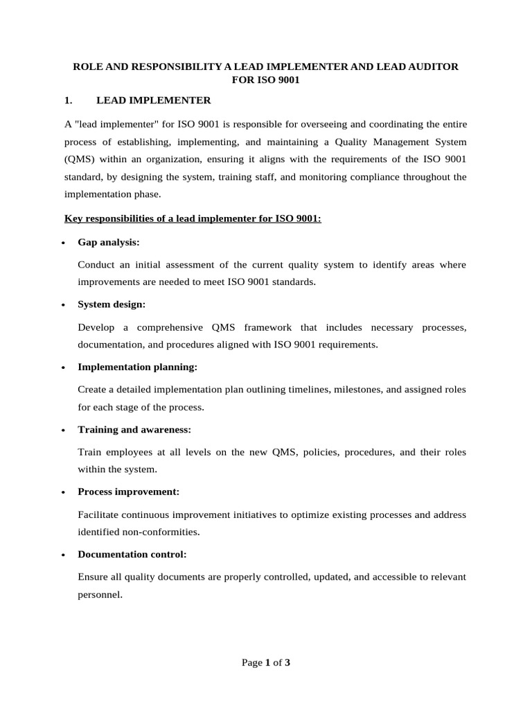 Lead Auditor Role in ISO 9001 Compliance | PDF | Audit | Quality ...