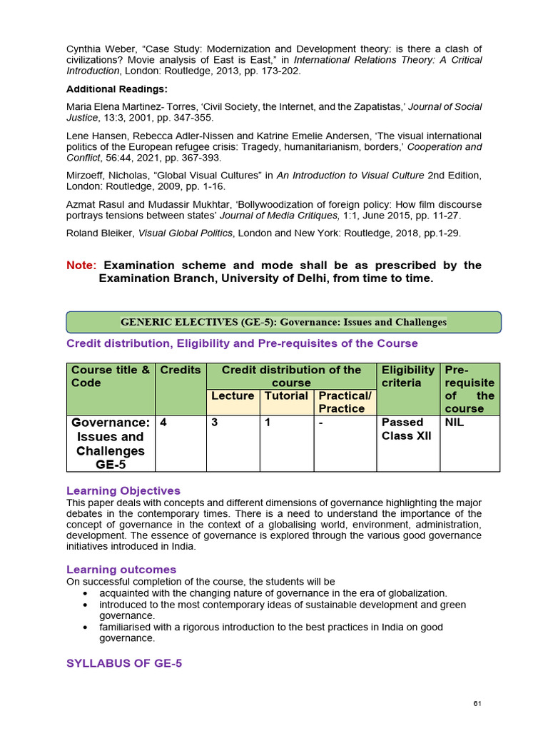 GE SEM v Syllabus | PDF | Governance | Political Science
