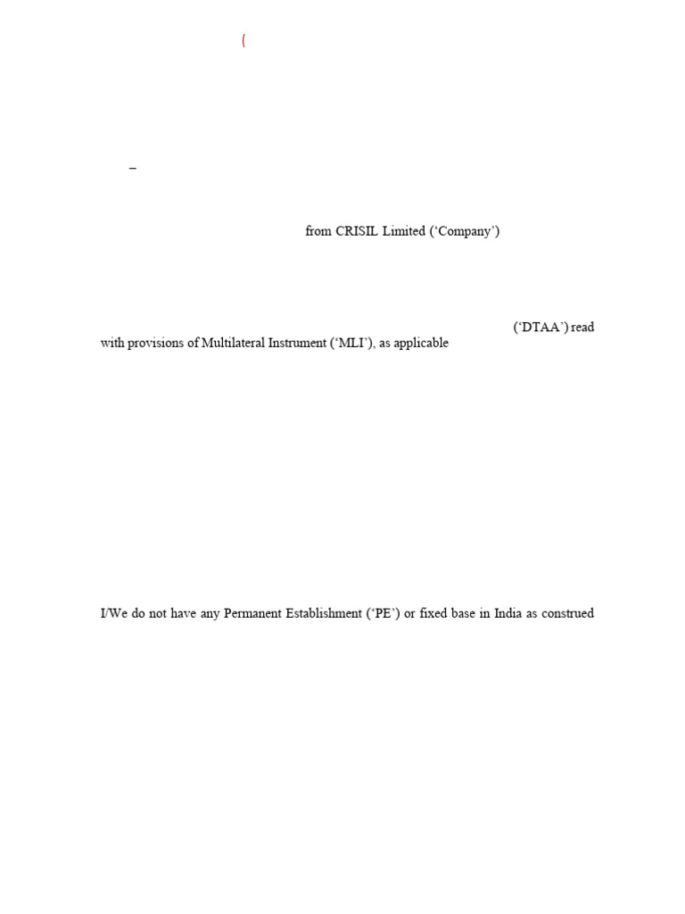 No Permanent Establishment Declaration | PDF