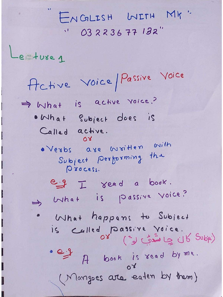 Active Voice and Passive Complete Notes | PDF