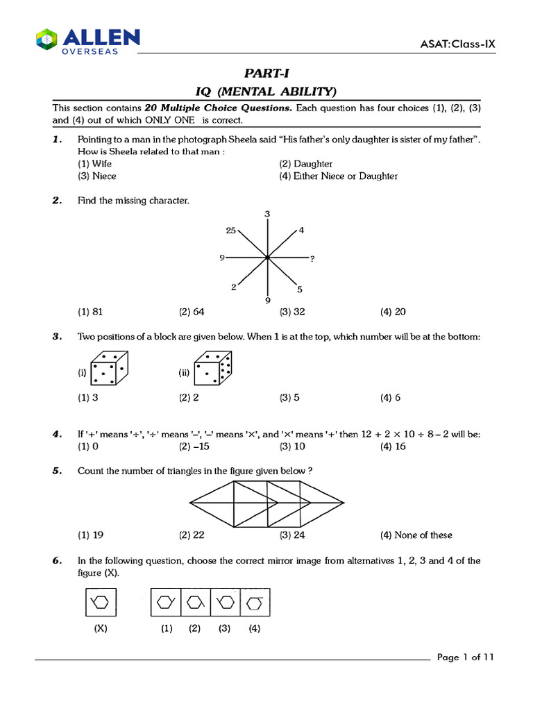 Offline ASAT Overseas Sample Paper Class-IX | PDF