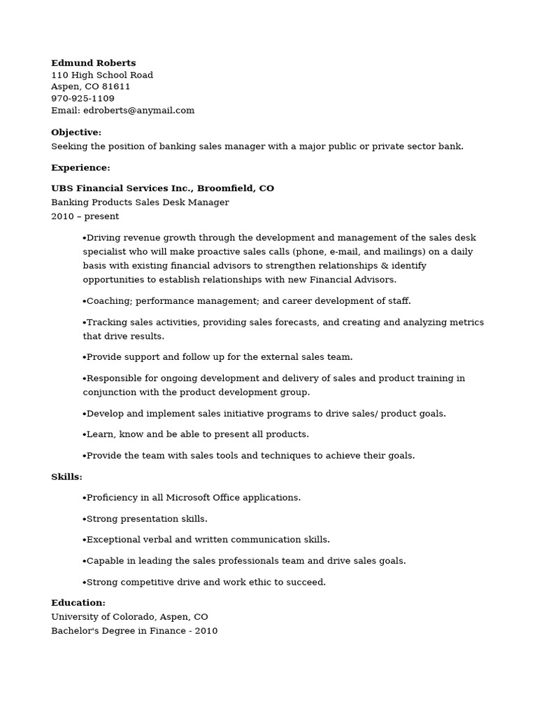 Banking Sales Experience Resume | PDF