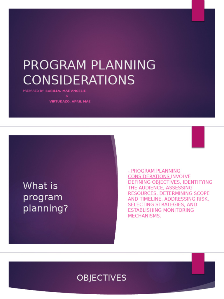Program Planning Considerations | PDF | Evaluation | Risk
