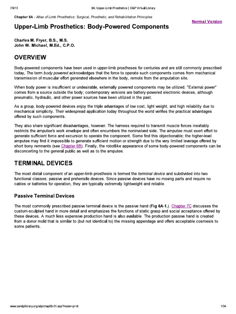 Upper Limb Prosthetics Oandp Lib. | PDF