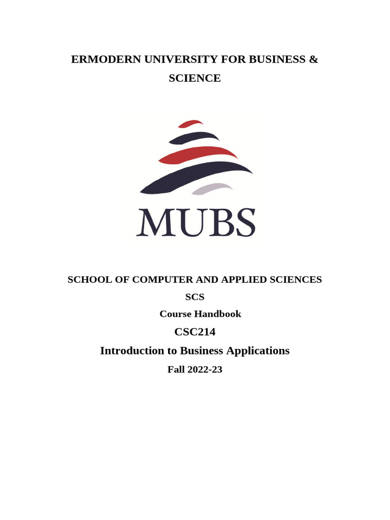 CSC214 - Introduction To Business Applications - Course Handbook - Fall ...