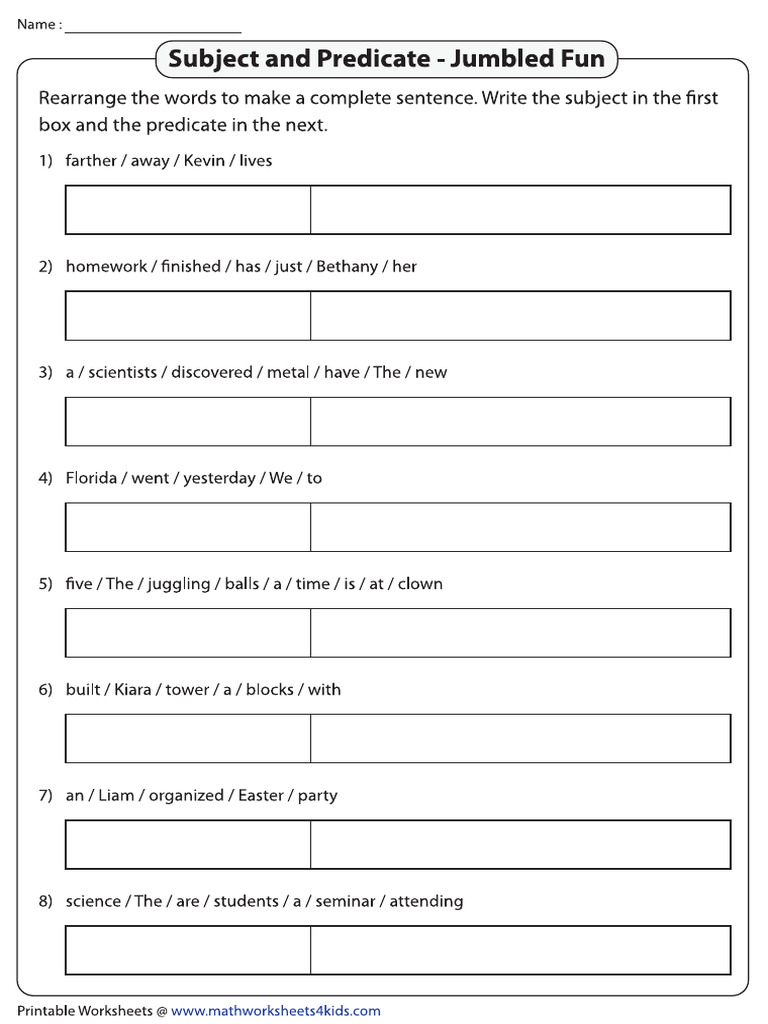 Language Arts Subject Predicate Make Sentence | PDF