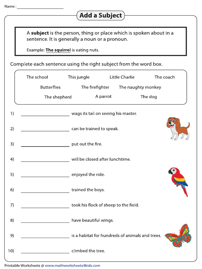 Language Arts Subject Predicate Add Subject | PDF