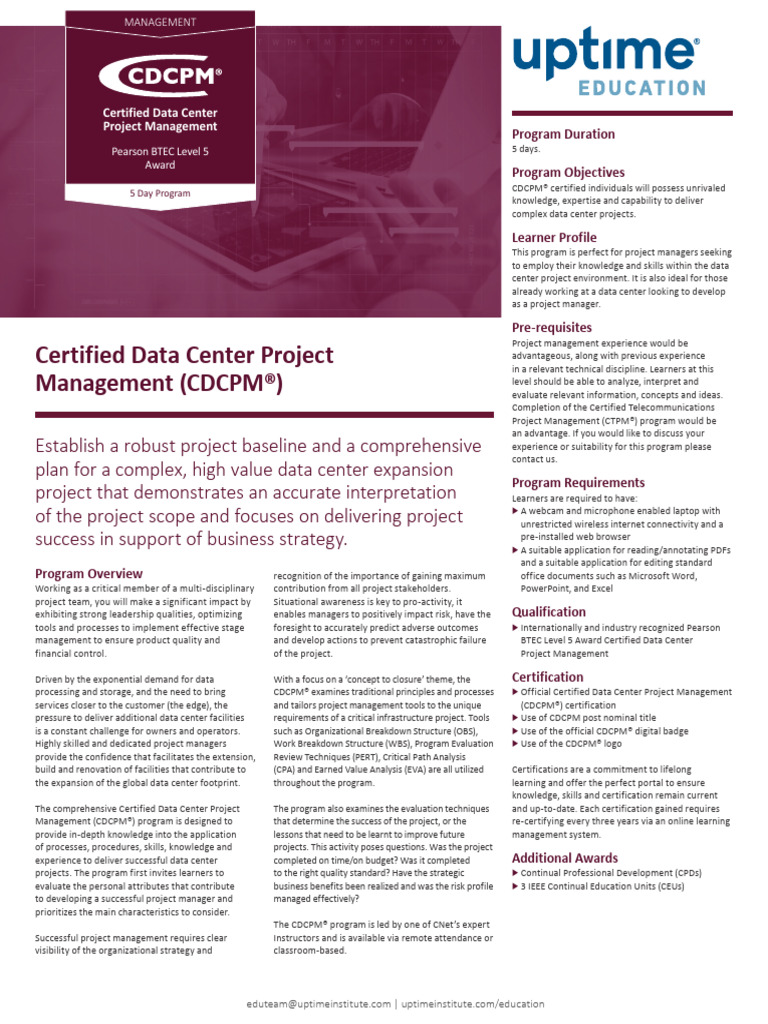 Certified Data Center Project Management CDCPM | PDF | Project ...