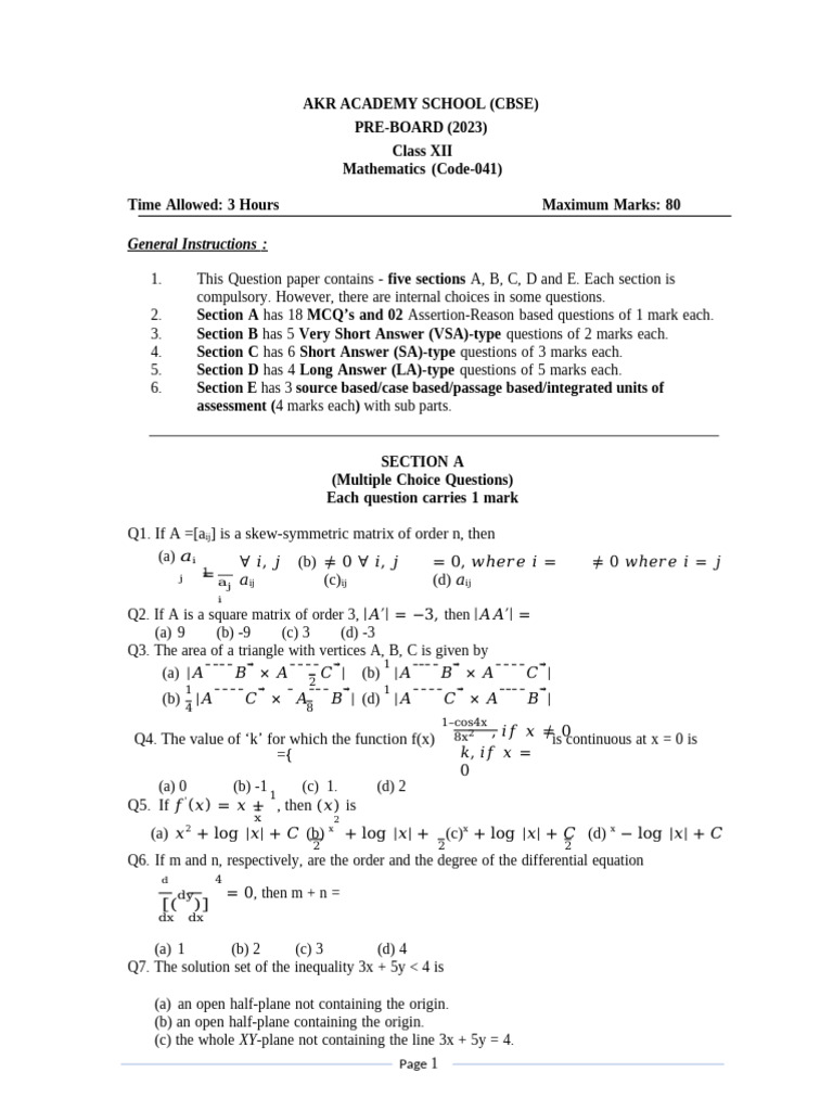 Maths-SQP (4) | PDF | Linear Algebra | Algebra