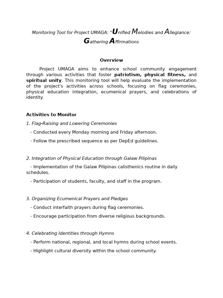Project UMAGA School Monitoring Tool | PDF | Prayer