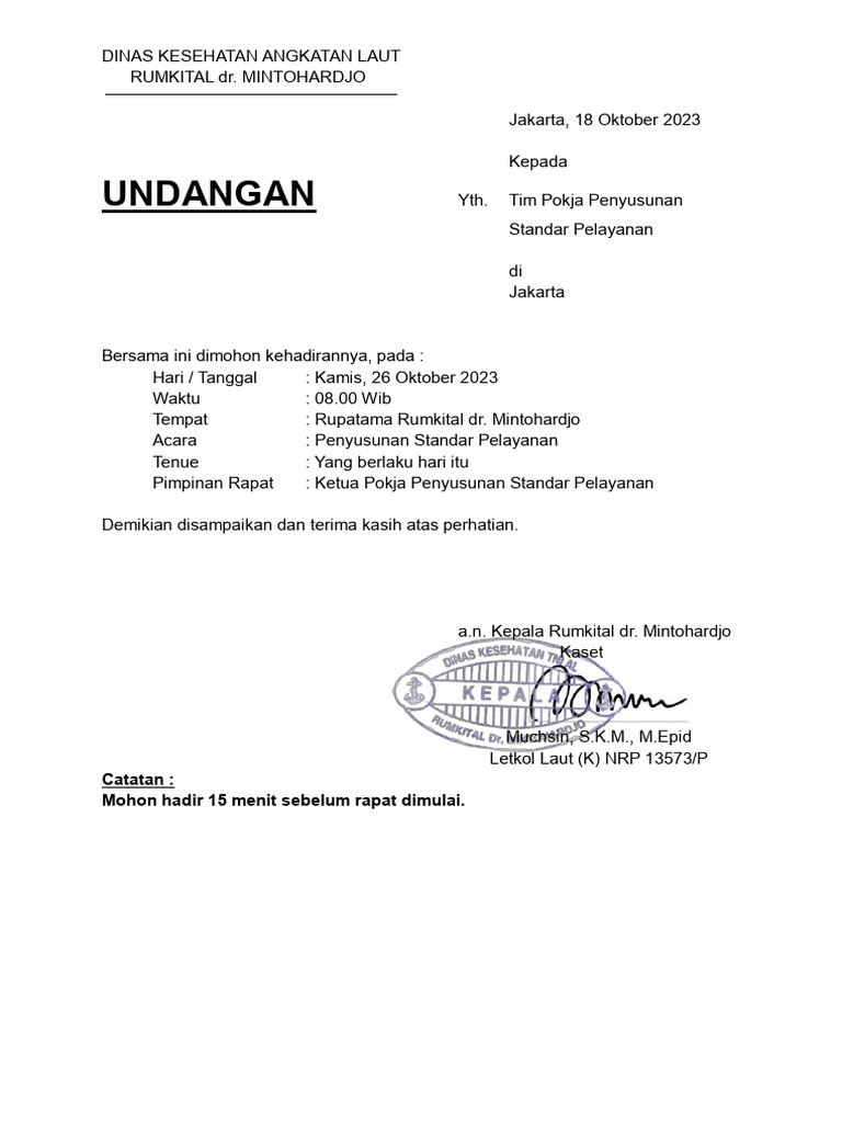 Undangan Rapat Penyusunan Standar Pelayanan | PDF