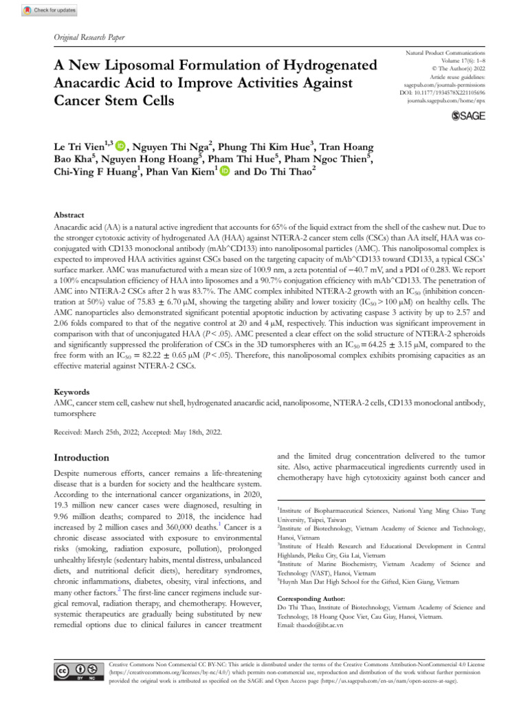 A New Liposomal Formulation of Hydrogenated Anacardic Acid to Improve ...