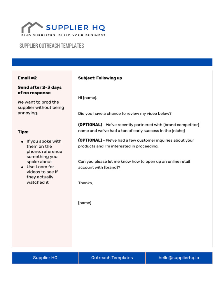 Supplier Outreach Follow-Up Template | PDF