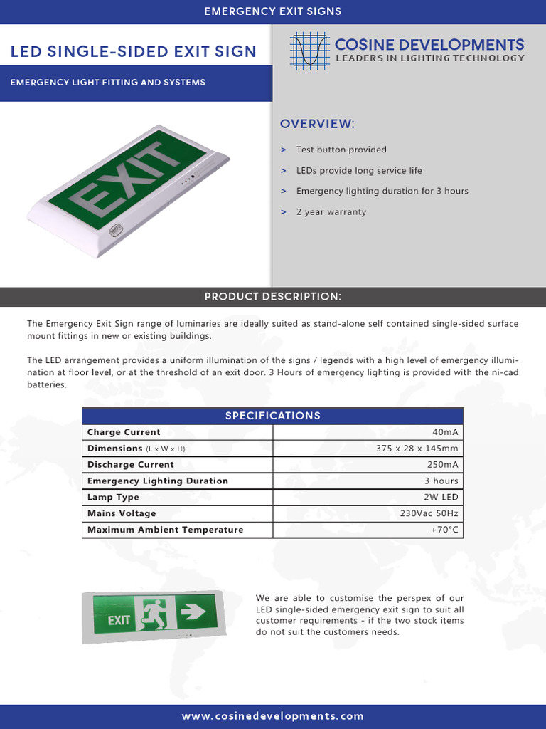 LED Single-Sided Exit Sign | PDF | Lighting | Electrical Equipment