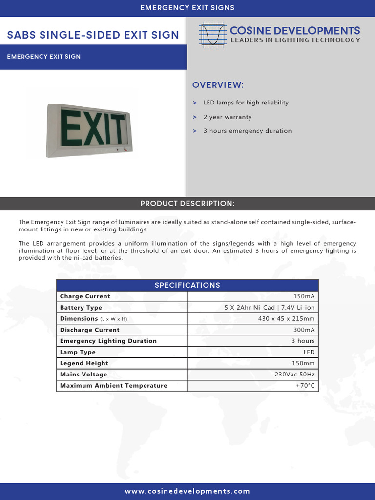 SABS Single-Sided Exit Sign | PDF