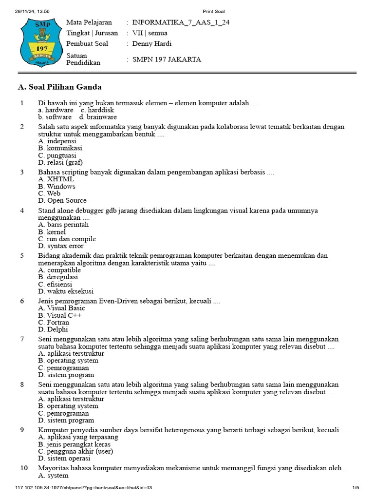 Tik 7 Administrator - CBT SMPN 197 Jakarta | PDF