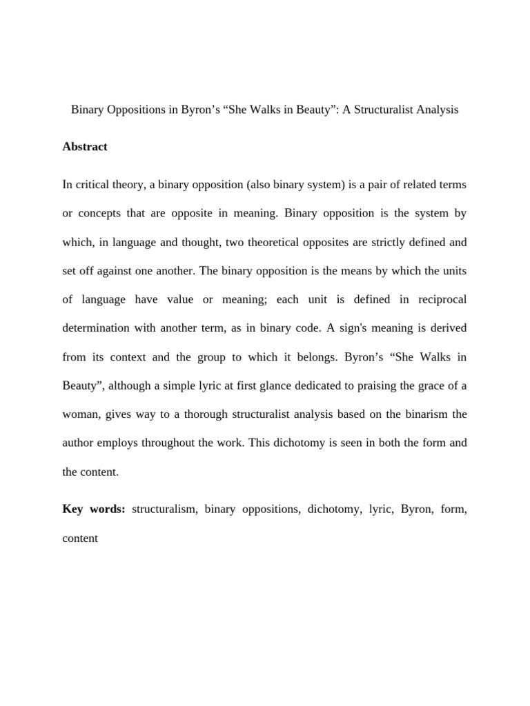Binary Oppositions in Byron | PDF
