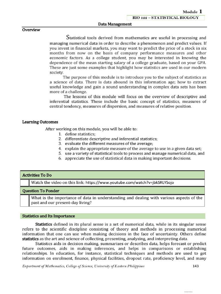 STAT Module 1 1 1 | PDF