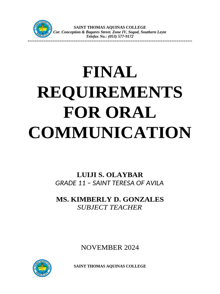 Olaybar FINAL-REQUIREMENTS-FOR-ORAL-COMMUNICATION | PDF | Poverty | Poverty & Homelessness