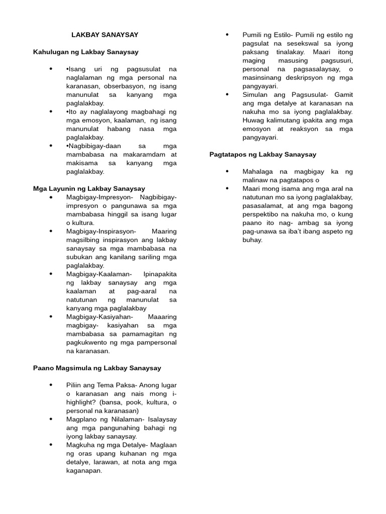 Fil-Notes Lakbay Sanaysay | PDF