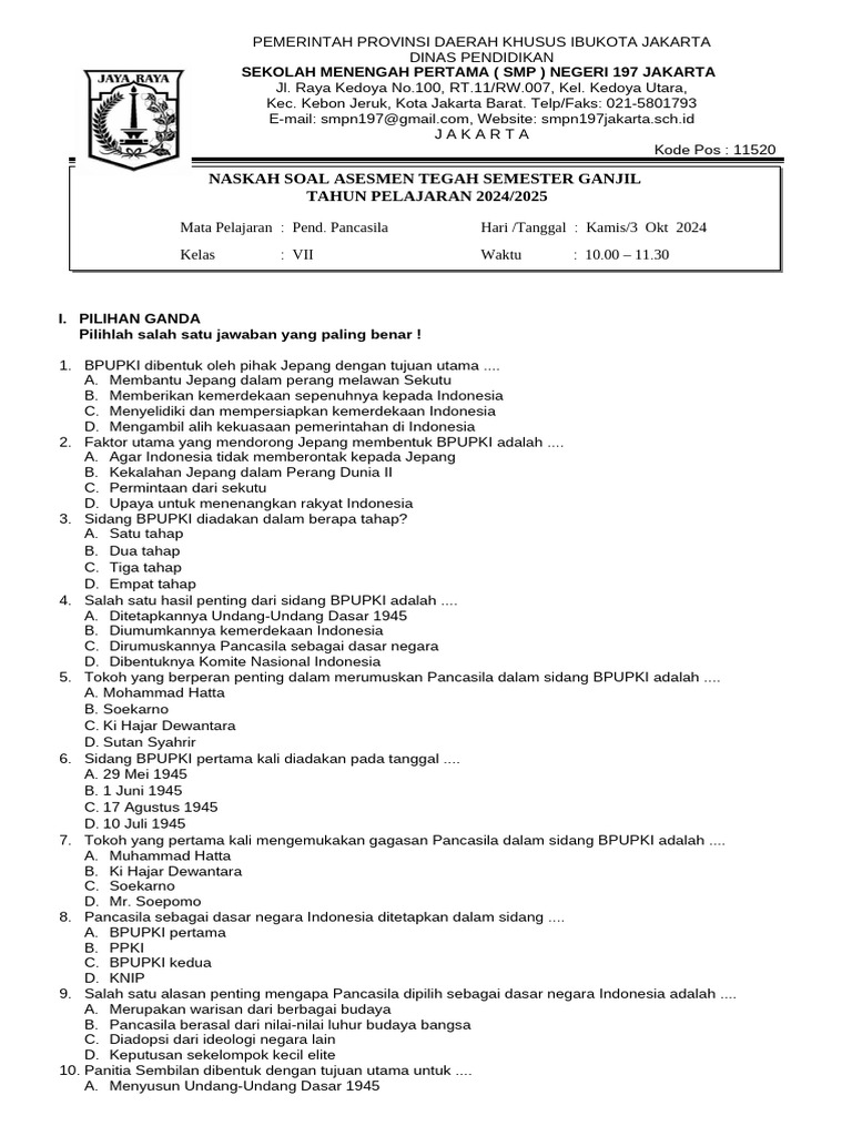 ATS Ganjil 2024 Pend. Pancasila 7 | PDF