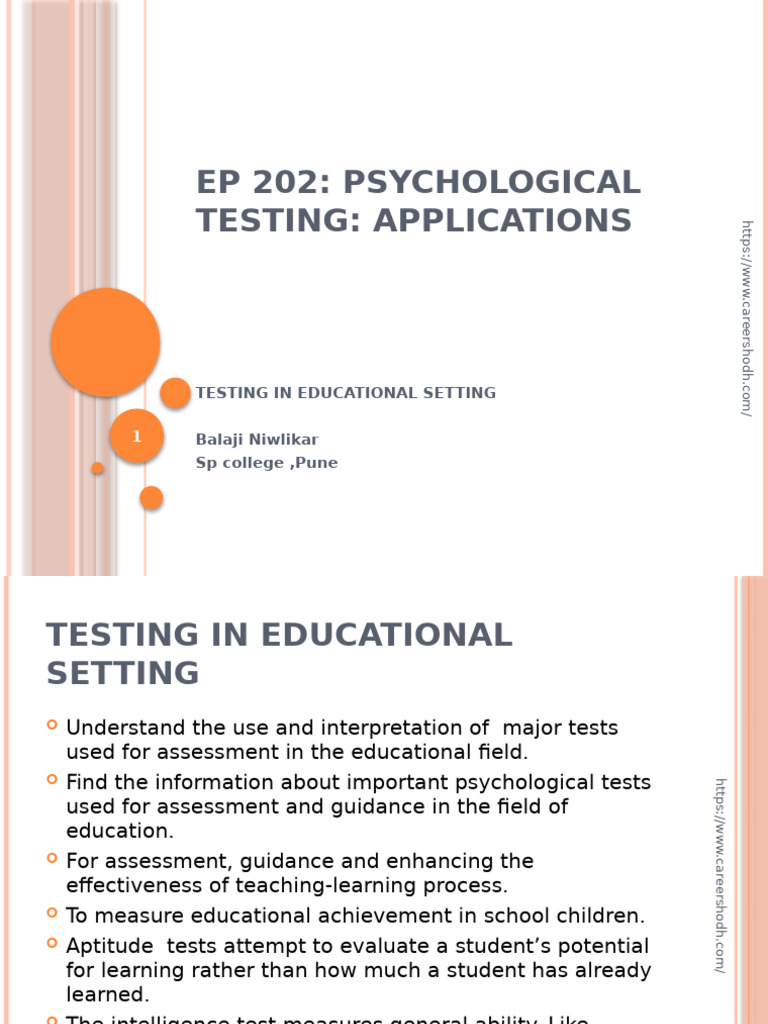 Chap 1 TESTING IN EDUCATIONAL SETTING Binet Kamath Test | PDF ...