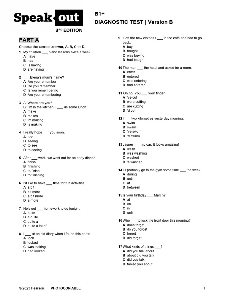 B1+ English Diagnostic Test Version B | PDF