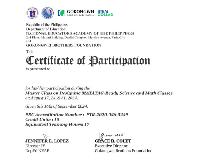 GBF STEM Collab Certificate S6-04637 | PDF