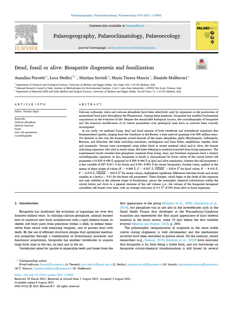 Bioapatite Diagenesis in Fossils | PDF | Fossil