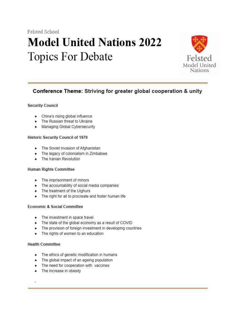 MUN 2022 Topics.docx | PDF