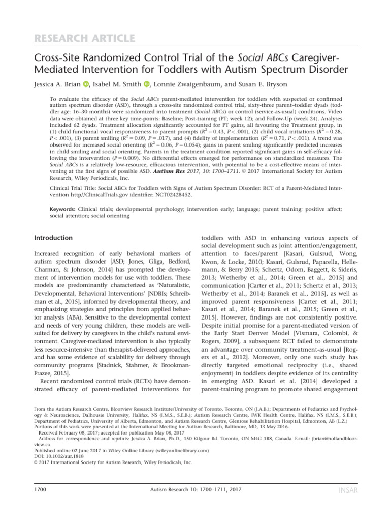 Autism Research - 2017 - Brian - Cross‐site randomized control trial of ...