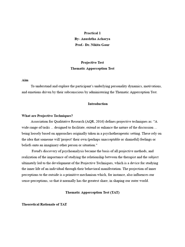 Thematic Apperception Test Practical Report PDF | PDF | Psychology ...