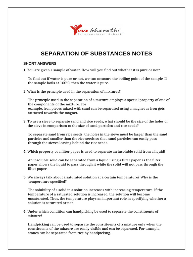 GIDB5379058-Separation of substances Lesson notes (1) | PDF | Mixture ...