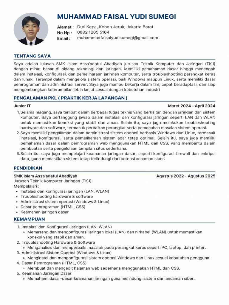 Contoh CV - Muhammad Faisal Yudi Sumegi | PDF