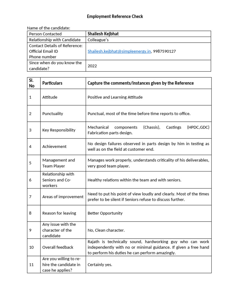 Reference Check Form.... | PDF
