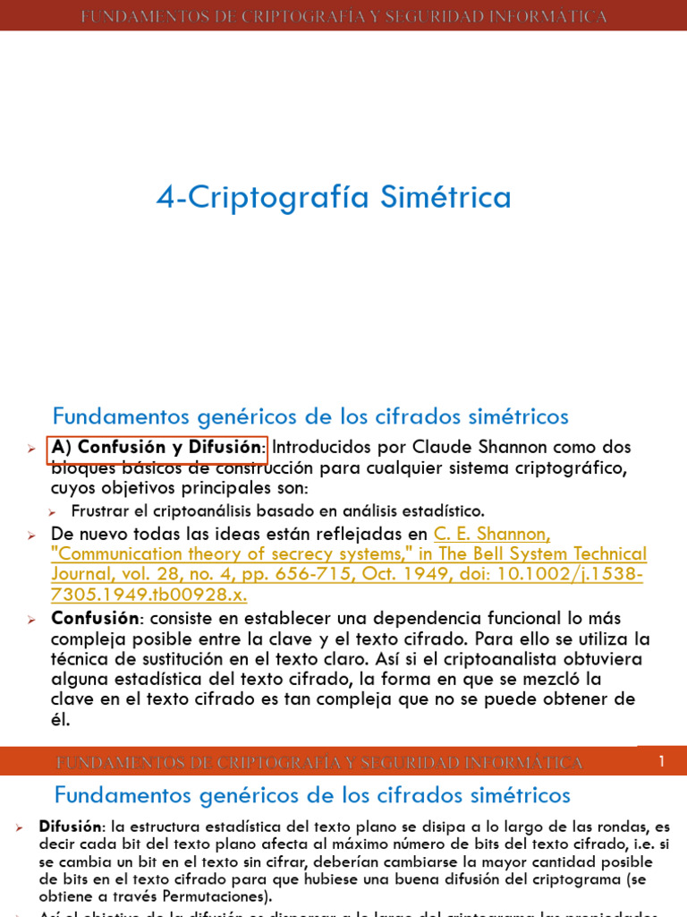 04-Criptografía Simétrica | PDF | Clave (criptografía) | Criptografía