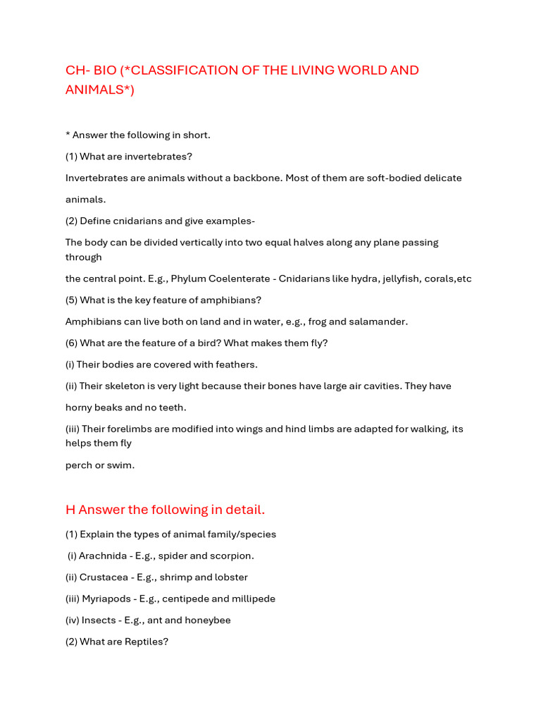 CH- BIO (CLASSIFICATION OF THE LIVING WORLD AND ANIMALS) | PDF