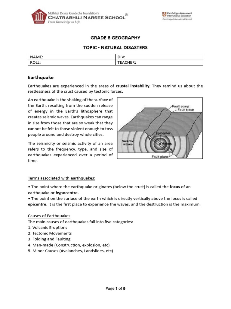 Grade 8 Geography: Natural Disasters | PDF | Tropical Cyclones | Volcano