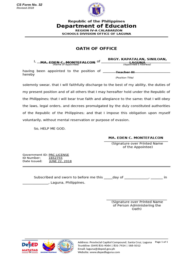 Oath of Office - New Template | PDF | Oath Of Office | Social Institutions
